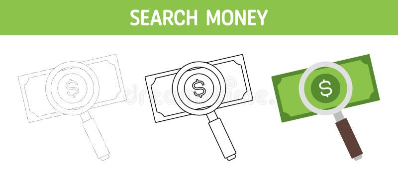 Search Money Tracing and Coloring Worksheet for Kids Stock Vector ...