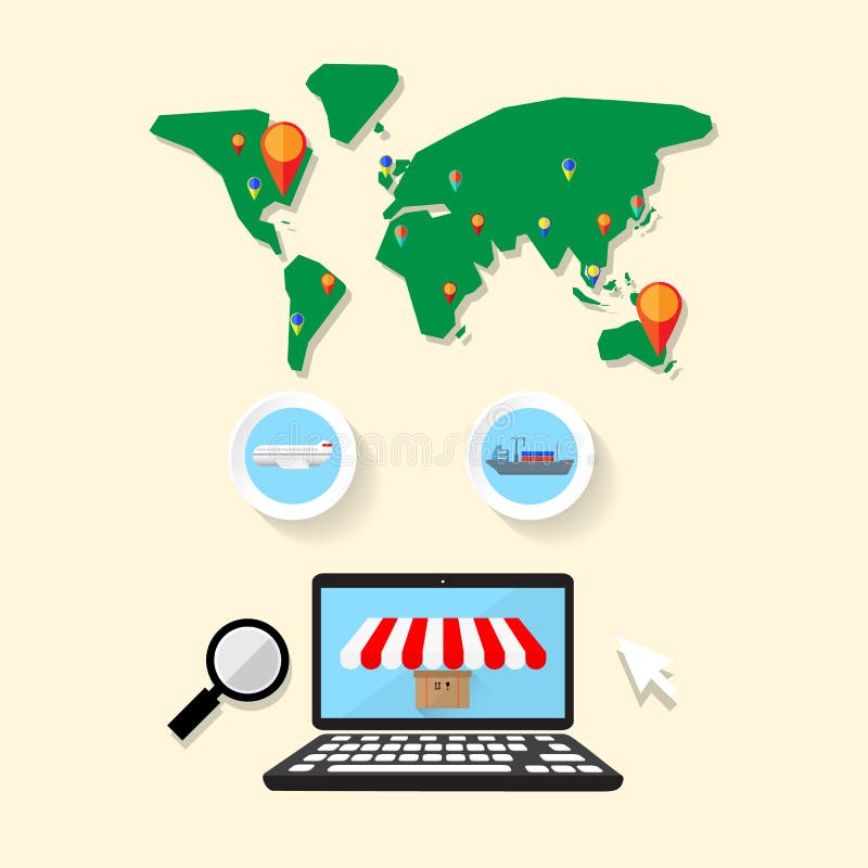 Worldwide Shipping and Delivery, Online Shopping Stock Vector ...