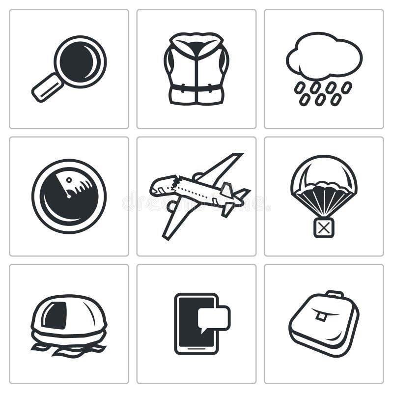 Search Operation, Plane Crash Icons Set. Vector Illustration. Stock ...