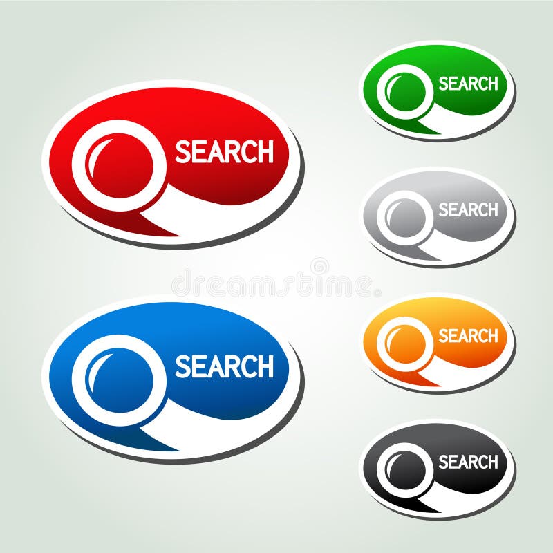Search Oval Buttons, Stickers with Magnifier Symbol Stock Vector ...