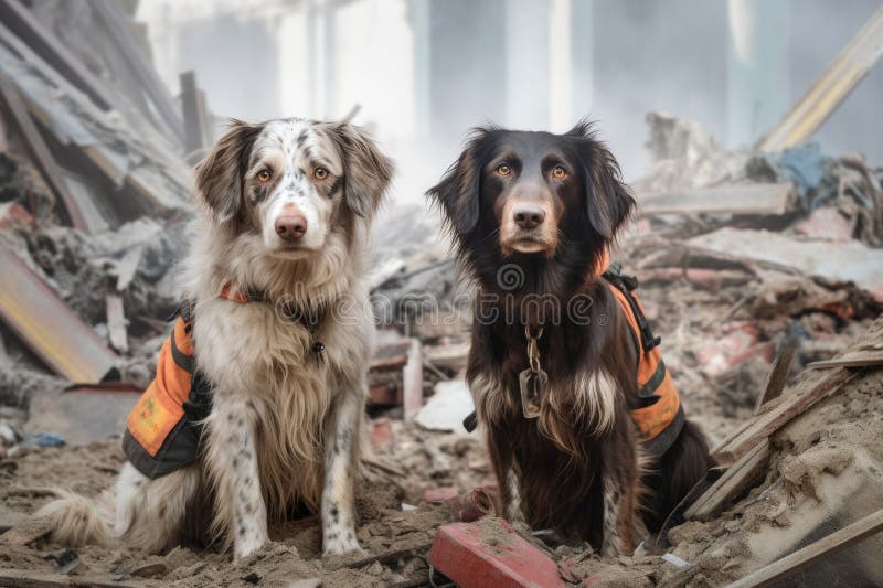 Search and Rescue Dogs Sniffing through Rubble Stock Illustration ...