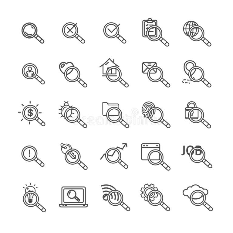 Search Signs Black Thin Line Icon Set. Vector Stock Vector ...