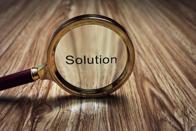 Search Solution Text on Magnifying Glass. Solution Stock Photo - Image ...