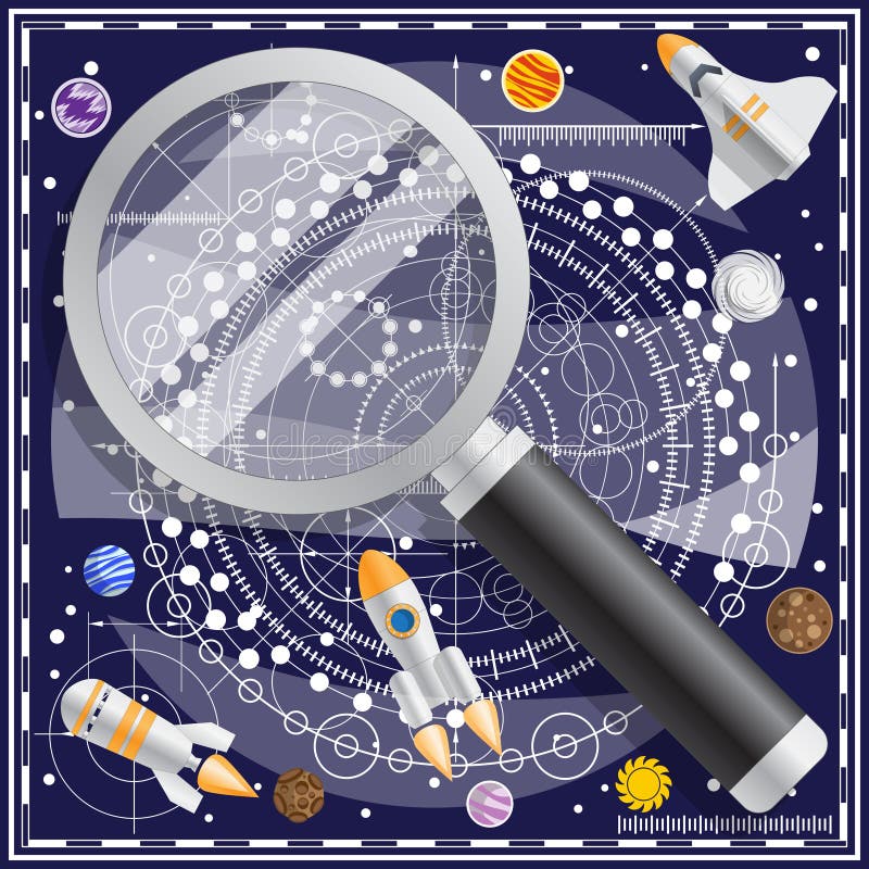 Search in space. stock vector. Illustration of magnifying - 236126720