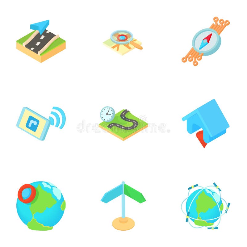 Search Territory Icons Set, Cartoon Style Stock Illustration ...