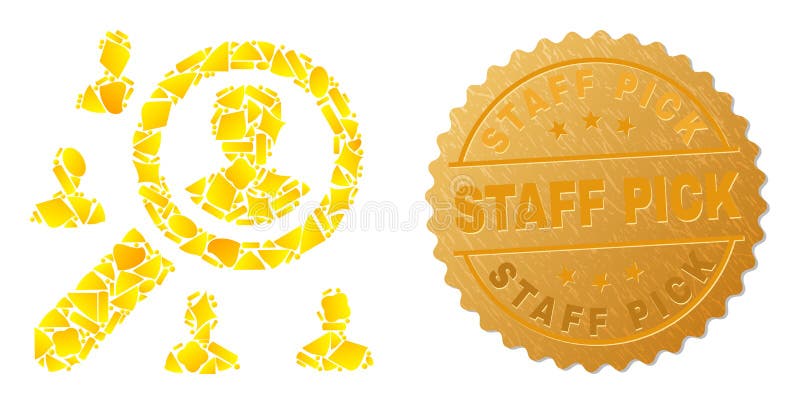 Search Users Icon Collage of Golden and Metallic Staff Pick Stamp Stock ...