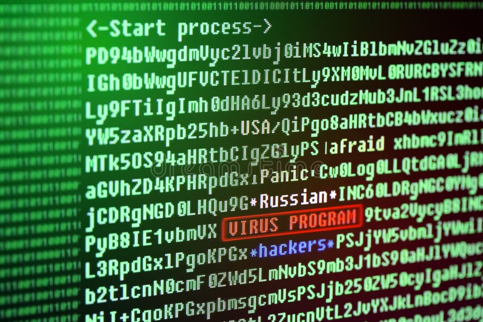 Search for a Virus Signature in the Program Code. Russian Hacker Stock ...