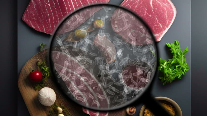 Searching for Bacteria in Raw Meat Stock Footage - Video of microscope ...