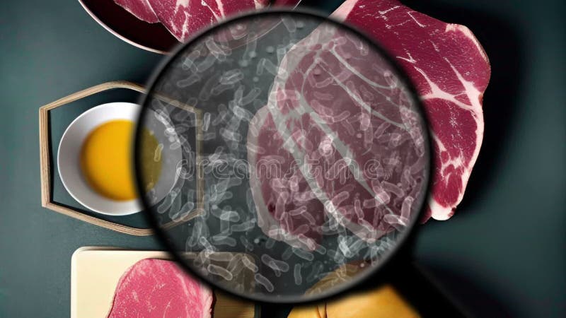 Searching for Bacteria in Raw Meat Stock Video - Video of microbe ...