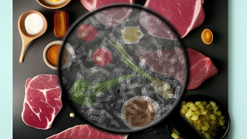 Searching for Bacteria in Raw Meat Stock Video - Video of microbe ...