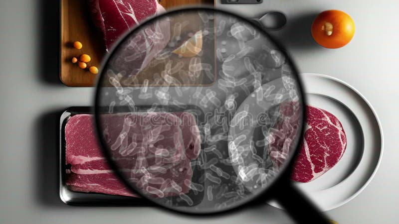 Searching for Bacteria in Raw Meat Stock Video - Video of microbe ...