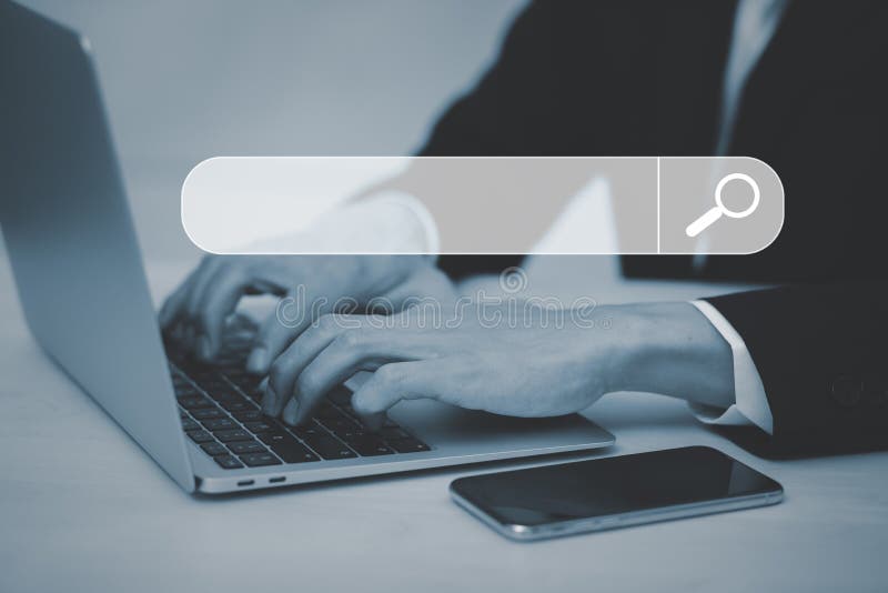 Searching Browsing Internet Data Information with Blank Search Bar. Man ...