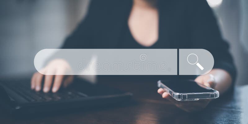 Searching Browsing Internet Data Information with Blank Search Bar. Man ...