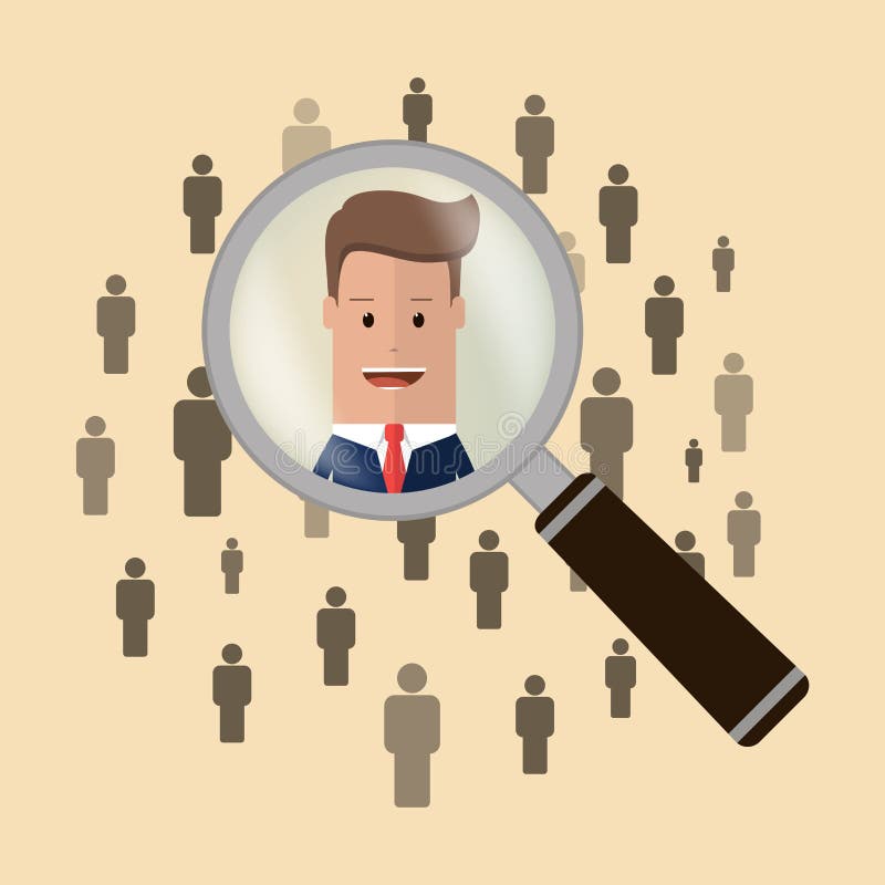 Searching for the Candidate. Man at Magnifying Glass. Magnifying Glass ...