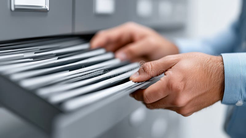 Searching through File Drawer in Organized Archive or Office Setting ...