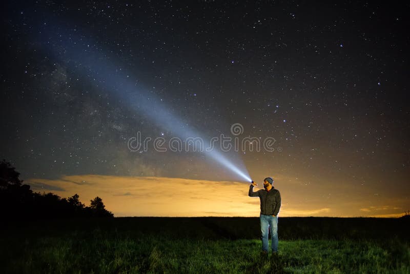 Searching with Flashlight in Outdoor Stock Image - Image of forest ...