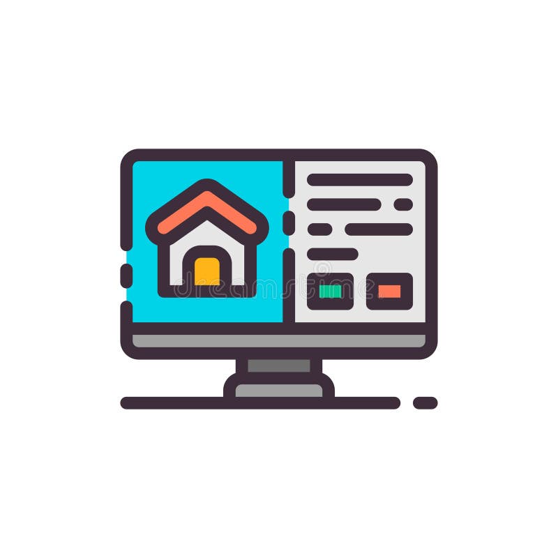 Searching House for Rent in Computer. Vector Color Icon. Stock Vector ...