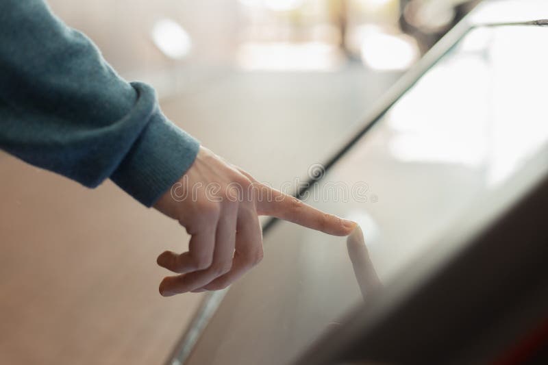 Searching for Information, Male Hand Using Multimedia Kiosk, Modern ...