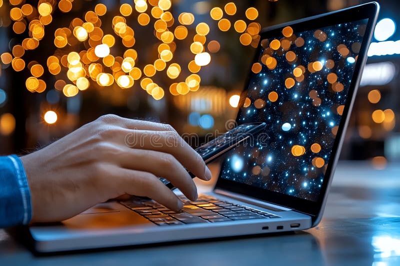 Searching the Internet with Laptop and Smartphone in Hand Stock ...