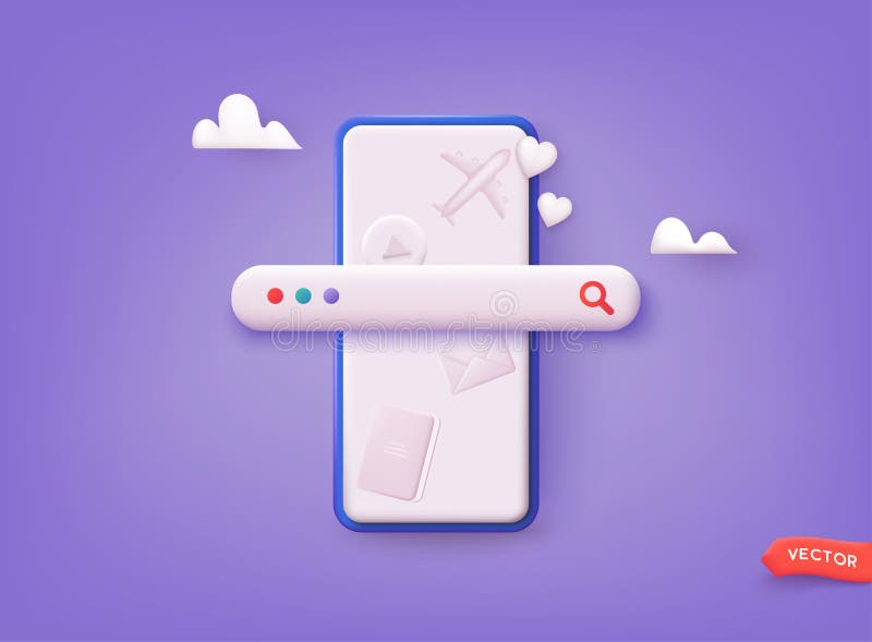 Searching on Internet with Smartphone. 3D Web Vector Illustrations ...