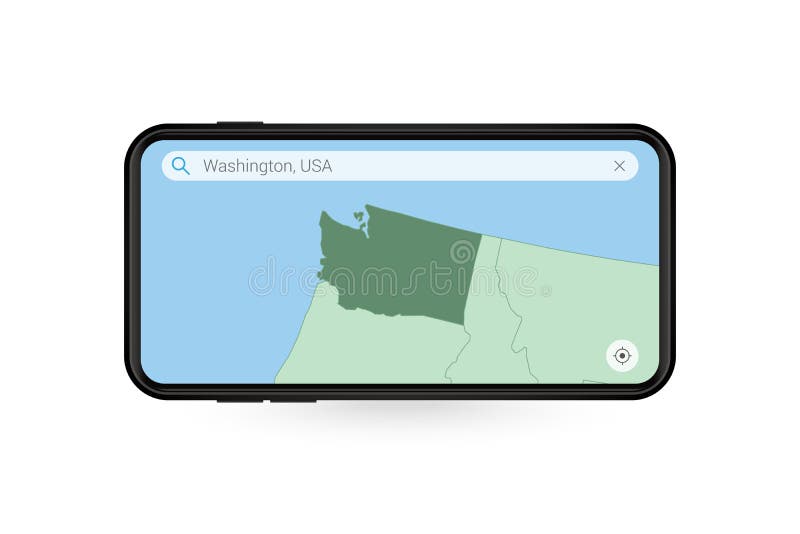 Searching Map of Washington in Smartphone Map Application. Map of ...