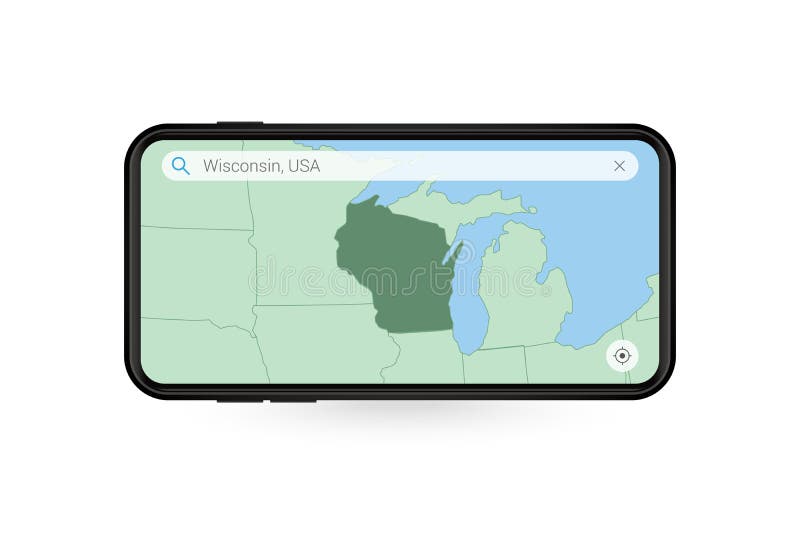 Searching Map of Wisconsin in Smartphone Map Application. Map of ...