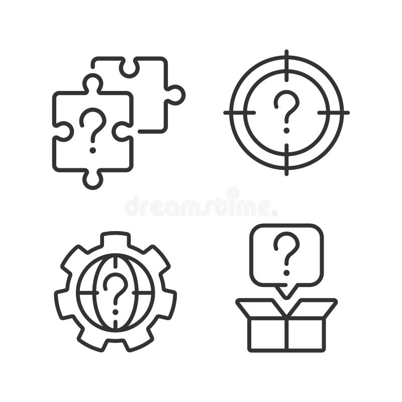 Searching Of New Problem Solutions Linear Icons Set Stock Vector Illustration Of Problem Mark