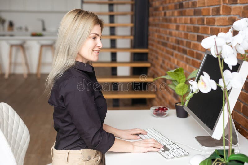 Searching for New Solution. a Woman with a Computer Stock Image - Image ...