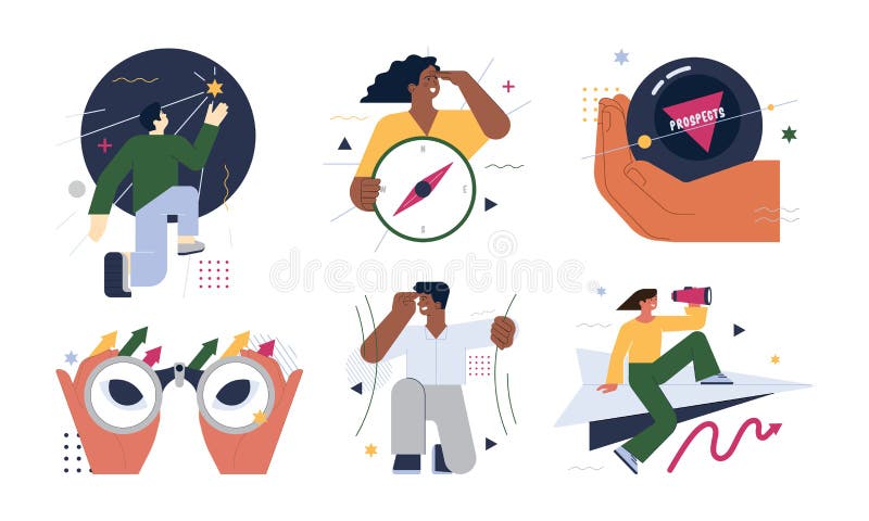 Searching for Opportunities, Decisions, New Ideas. Characters Looking ...