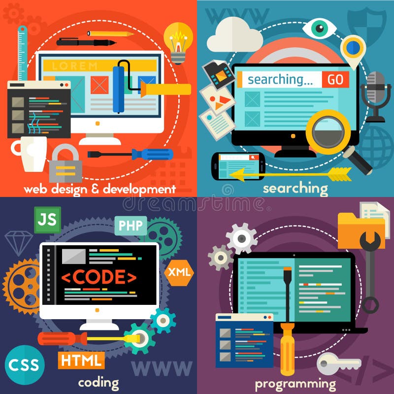 Searching Programming Web Design And Development And Coding Concept