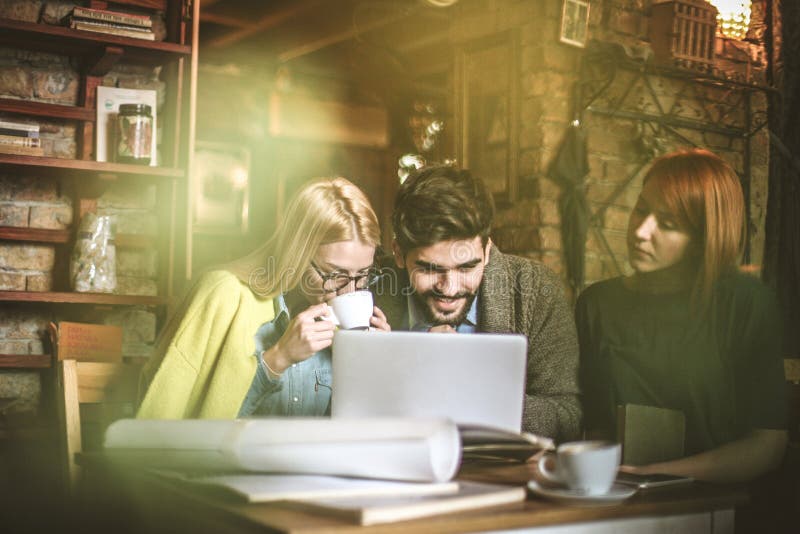 Searching Together. Students Using Laptop. Stock Image - Image of ...