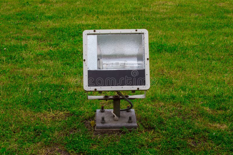 Searchlight on a Green Lawn. Object. Background. Stock Photo - Image of ...