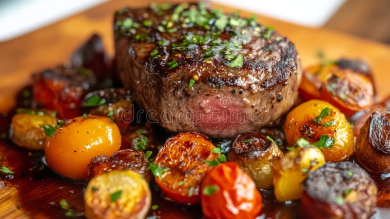Seared Filet Mignon with Roasted Vegetables Stock Illustration ...