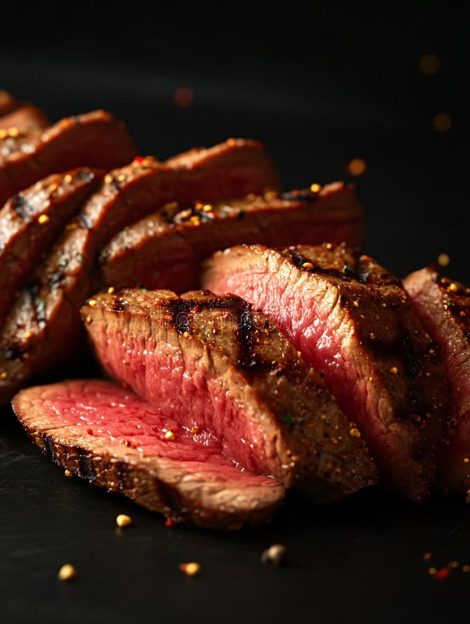 Seared Medium Rare Beef Steak Slices Stock Illustration - Illustration ...