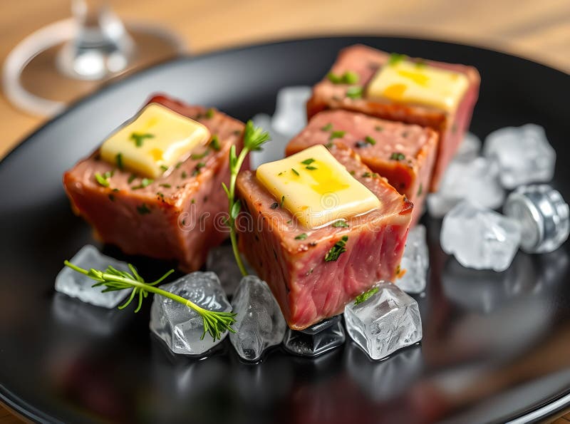 Seared Tuna Cubes Butter Ice Fresh Herbs Ai Generated Stock ...