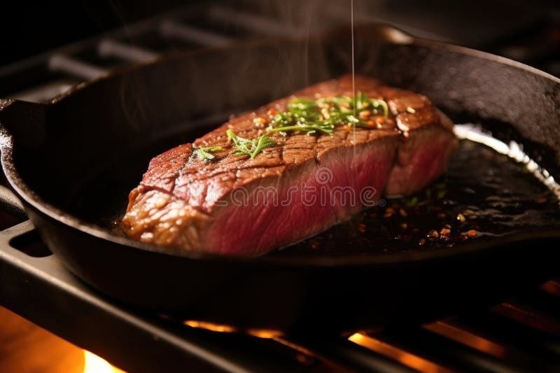 Searing Steak in a Pan Till Medium-rare Doneness Stock Photo - Image of ...