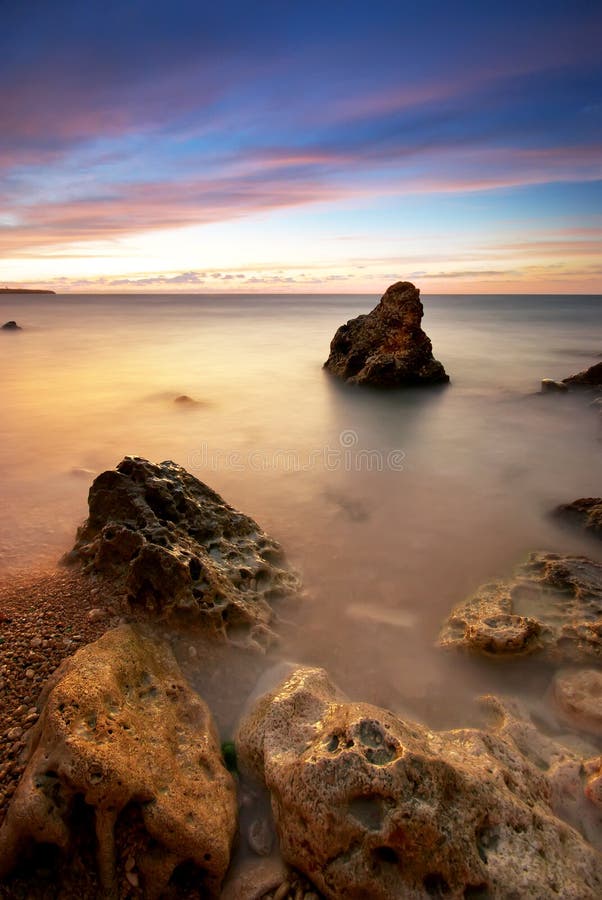 Amazing Sunset Over Rocky Seascape Stock Image - Image of rocky ...