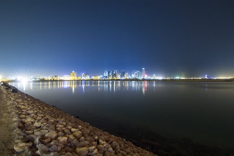Seascape of Bahrain Night Time Stock Photo - Image of seascape, light ...