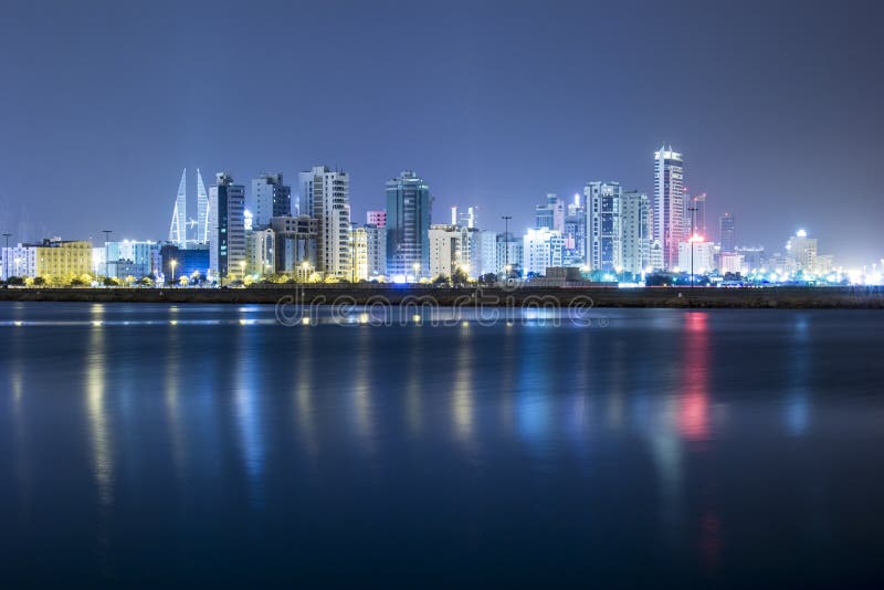 Seascape of Bahrain Night Time Stock Image - Image of manama, night ...