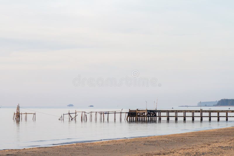 Seascape and Beach with the Bridge on Summer Morning Stock Image ...
