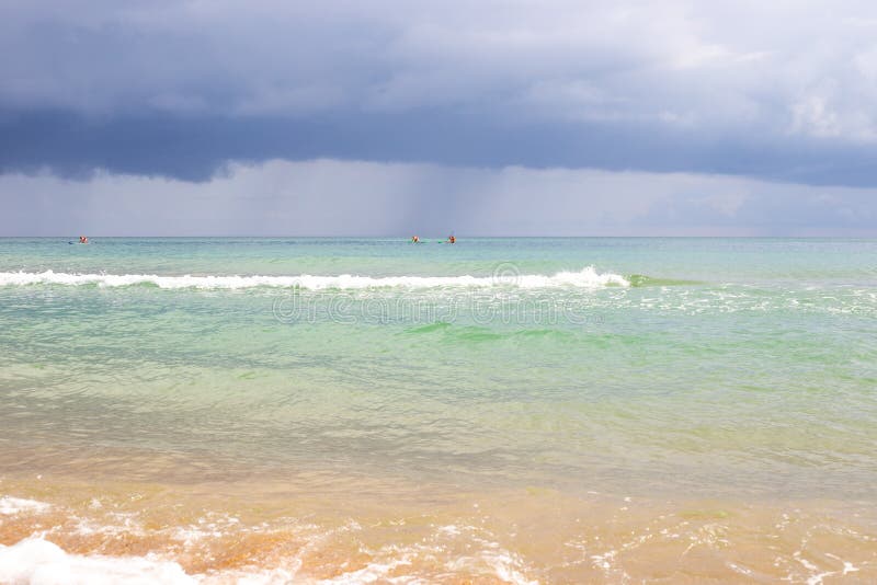 Seascape. Blue Sea with a Wave and Dark Sky with Clouds on a Summer Day ...