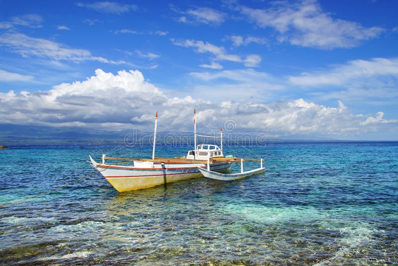 Seascape with Boat. Apo Island, Philippines Stock Photo - Image of ...