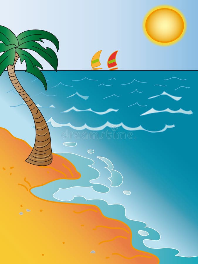 Seascape cartoon stock illustration. Illustration of beach - 9686273