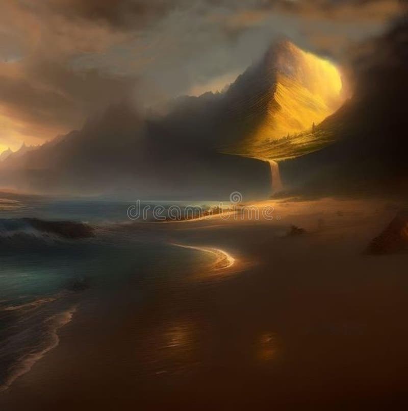 Seascape Deep in the Remote Wild Stock Illustration - Illustration of ...