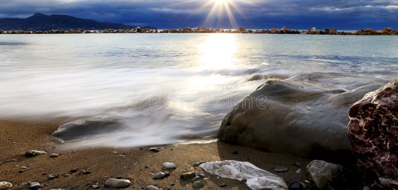 Seascape with Fog Effect Over the Sea Stock Image - Image of sand ...
