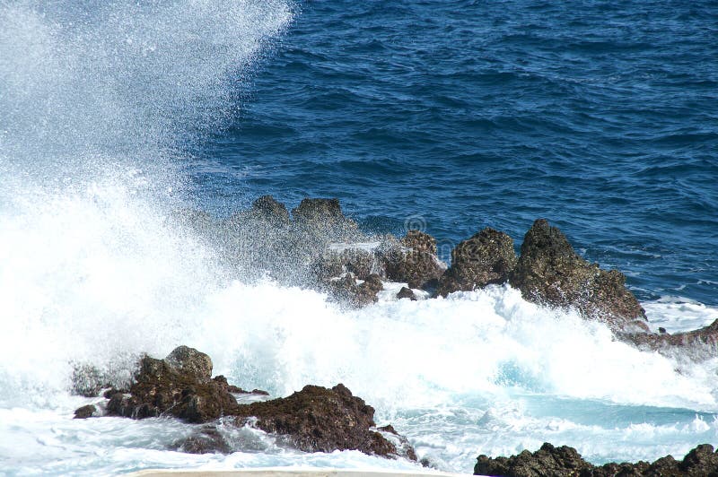 Seascape with Hitting Rough Seas on the Rocks Stock Photo - Image of ...