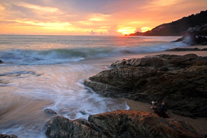 Seascape of Kalim Beach in Phuket Stock Photo - Image of pier, clouds ...