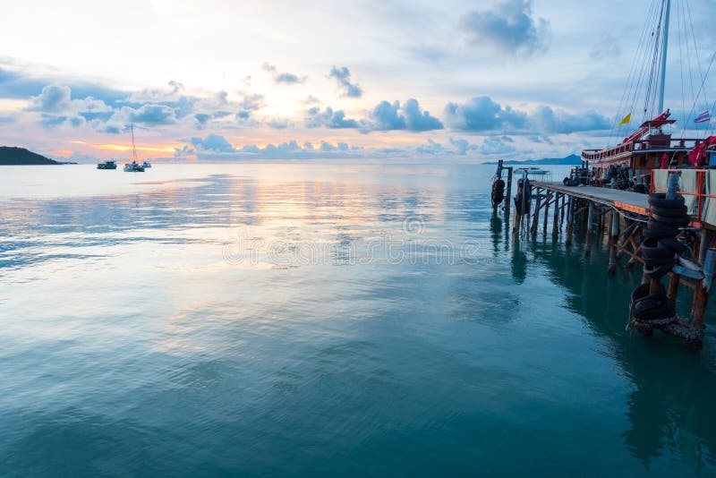 Seascape of Koh Samui Pier in Twilight Sunset. Stock Photo - Image of ...