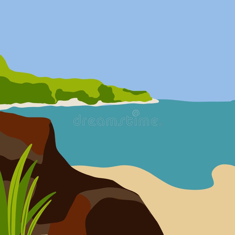 Seascape. Lagoon on a Tropical Beach Stock Illustration - Illustration ...