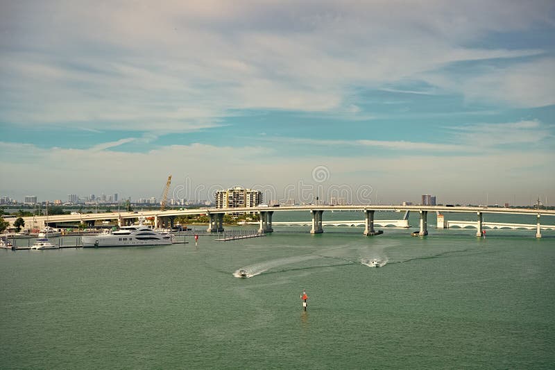 Seascape of Miami with Bridge. Seascape of Miami with Horizon. Seascape ...